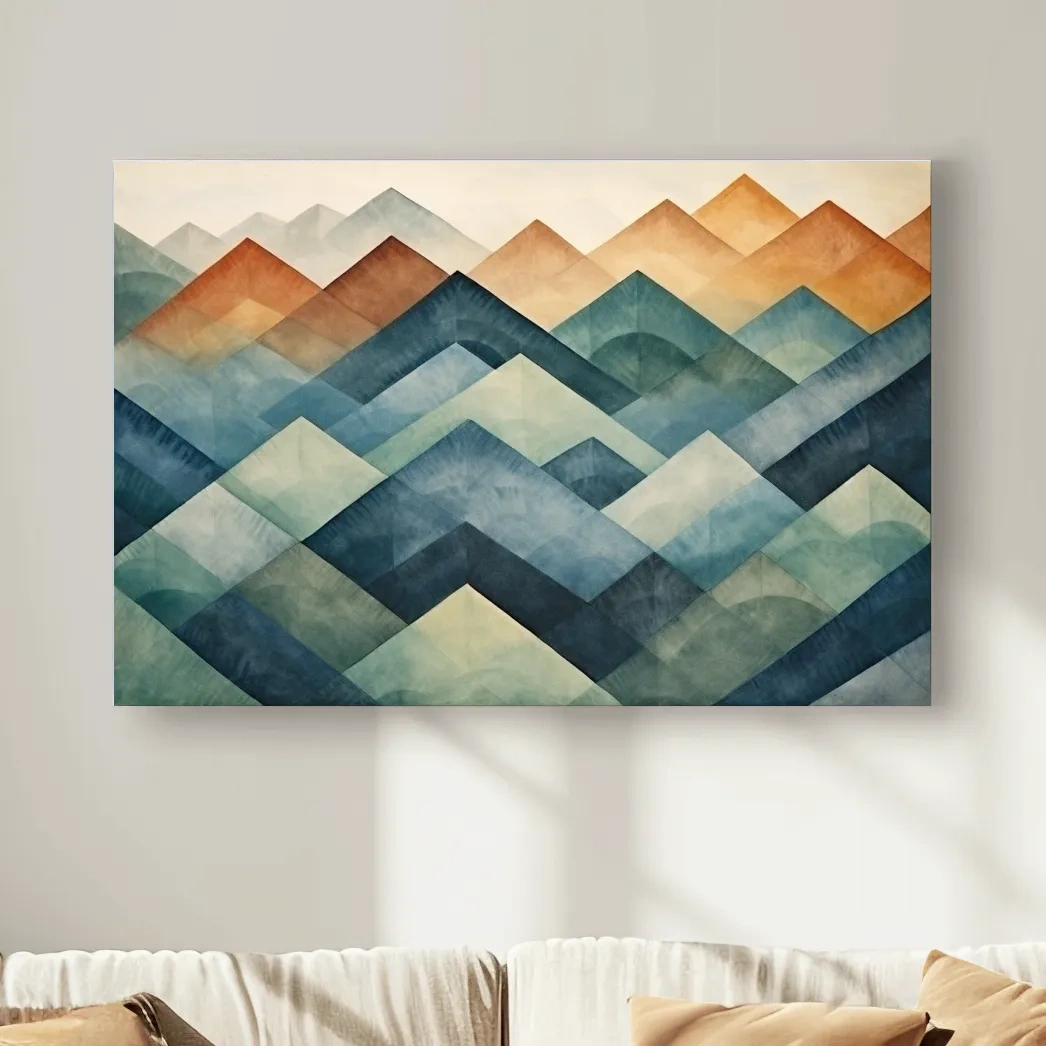 Abstract shapes, watercolour style mountain patterns painting - Gallery ...