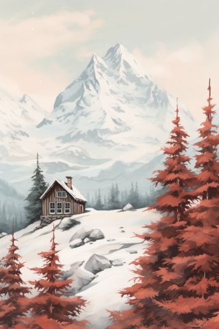 Artwork Canvas Print - Painting of a snowy alpine scene | Mountain Canvas